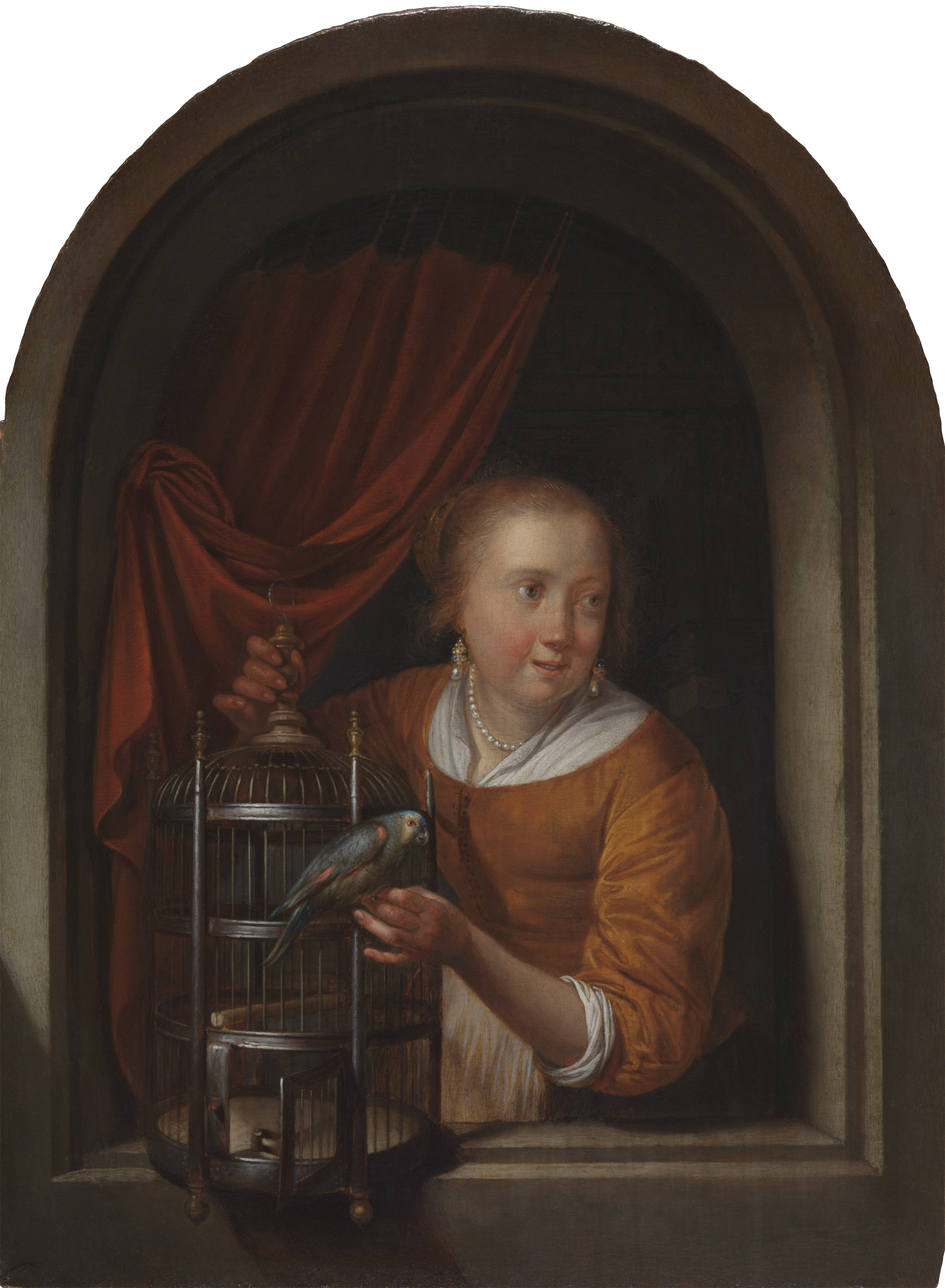 Young Woman in a Niche with a Parrot and Cage - The Leiden Collection